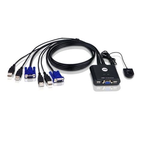 Aten 2 Port USB VGA Cable KVM Switch Remote Port Selector