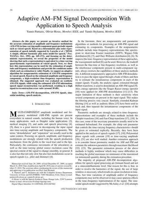 Pdf Adaptive Amfm Signal Decomposition With Application To Speech
