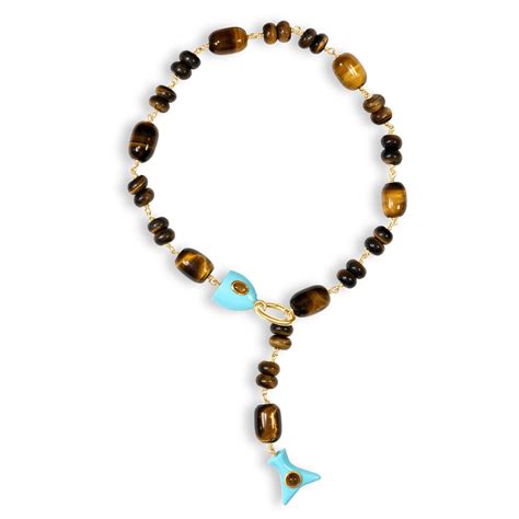 Grazia And Marica Vozza Tiger Eye And Turquoise Head And Tail Necklace Via Coquina