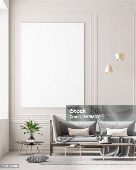 스칸디나비아 스타일의 내부 포스터 프레임을 모의 미니멀리스트 인테리어 디자인 3d 그림입니다 거실에 대한 스톡 사진 및 기타 이미지 Istock
