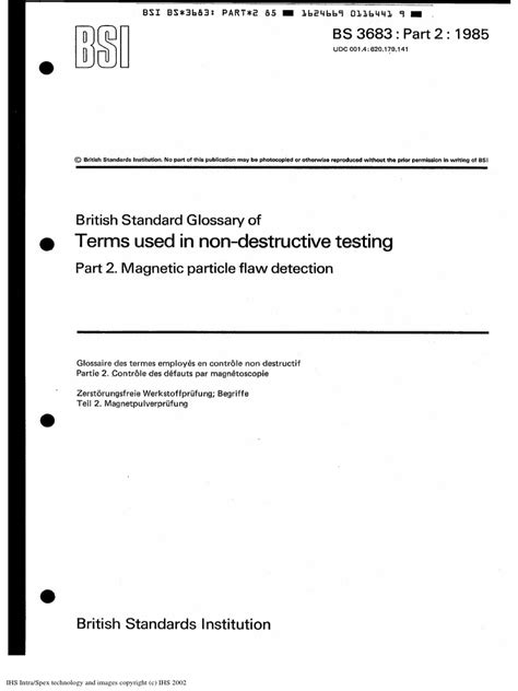 Bs 3683 Part 2 1985 Terms Used In Ndt Mpi Magnetic Particle Flaw Detection Pdf