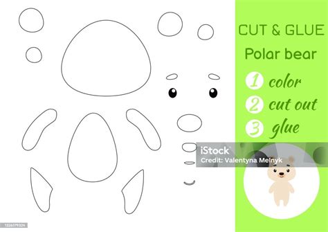 색상 잘라 접착제 종이 작은 북극곰 공예 활동 페이지를 잘라 붙여 넣기 유치원 어린이를위한 교육 게임 Diy 워크 시트 아이 로직 게임 퍼즐 벡터 스톡 일러스트레이션입니다
