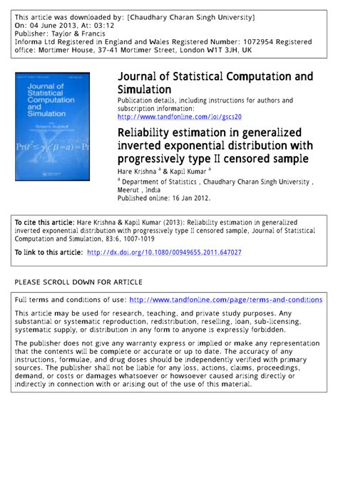 Pdf Reliability Estimation In Generalized Inverted Exponential