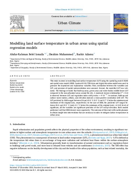 Pdf Modelling Land Surface Temperature In Urban Areas Using Spatial