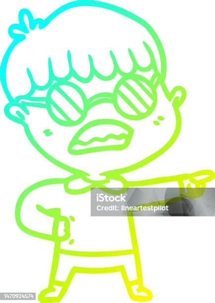 안경을 쓴 만화를 가리키는 소년의 차가운 그라데이션 선 그림 가리키기에 대한 스톡 벡터 아트 및 기타 이미지 가리키기