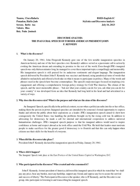 Group 6 Inaugural Speech Analysis Pdf John F Kennedy Rhetoric