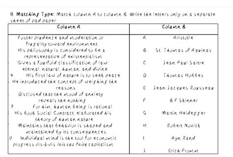 II Matching Type Match Column A To Column B StudyX