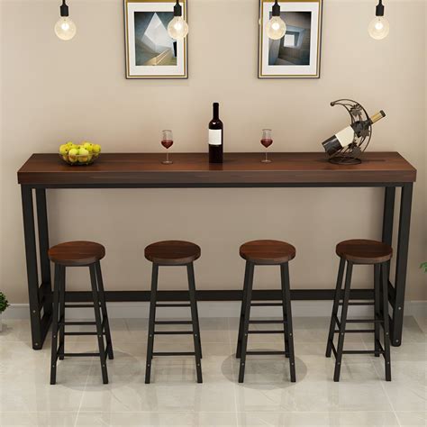 Contemporary Solid Wood Bar Dining Table Rectangle Bar Table In Brown