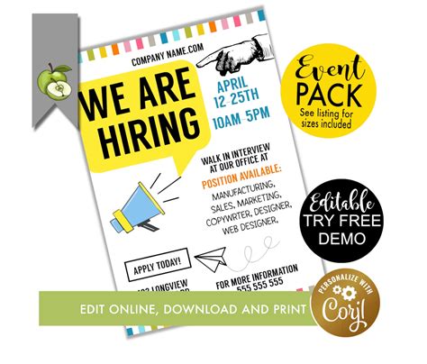 Editable We Are Hiring Staff Flyer Helpers Required Job Etsy
