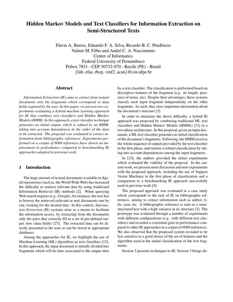 Pdf Hidden Markov Models And Text Classifiers For Information