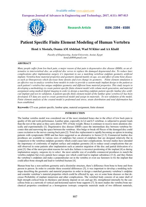 Pdf Patient Specific Finite Element Modeling Of Human Vertebra