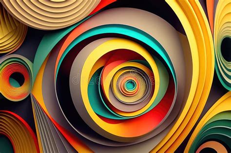 Multicolored Concentric Circles With Overlapping Lines In A D Space Stock Illustration