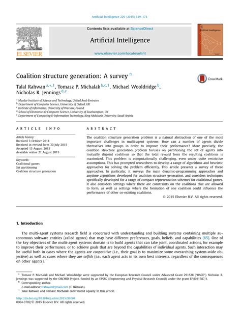 Pdf Coalition Structure Generation A Survey