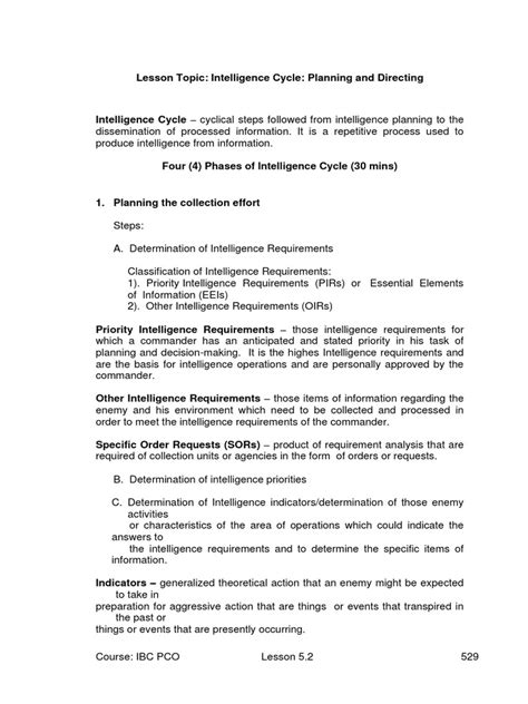 Intel Cycle Planning And Directing Pdf Pdf Military Intelligence
