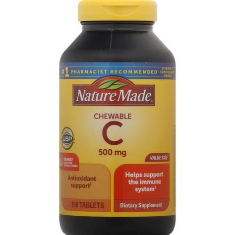 Nature Made Vitamin C 500mg Chewable Tablets Orange Flavor Lunds