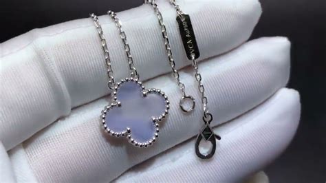 Van Cleef And Arpels 18k White Gold Vintage Alhambra Chalcedony Pendant Necklace Chalcedony