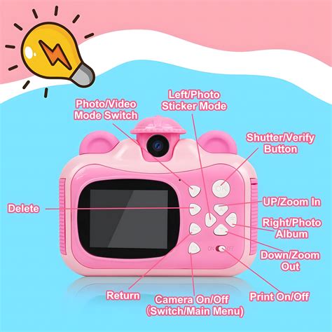 Детски фотоапарат, 12MP, Цифров, За незабавен печат с 1080P видеокамера ...
