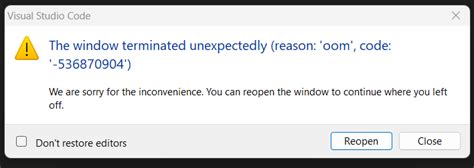 Visual Studio Code Crashed Reason Oom Code Issue Microsoft Vscode