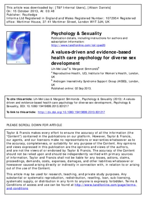 Pdf Liao L M And Simmonds M 2013 Values Driven And Evidence Based Psychological