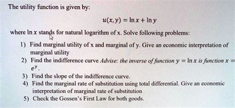 solved the utility function is given by u x y in x in y where