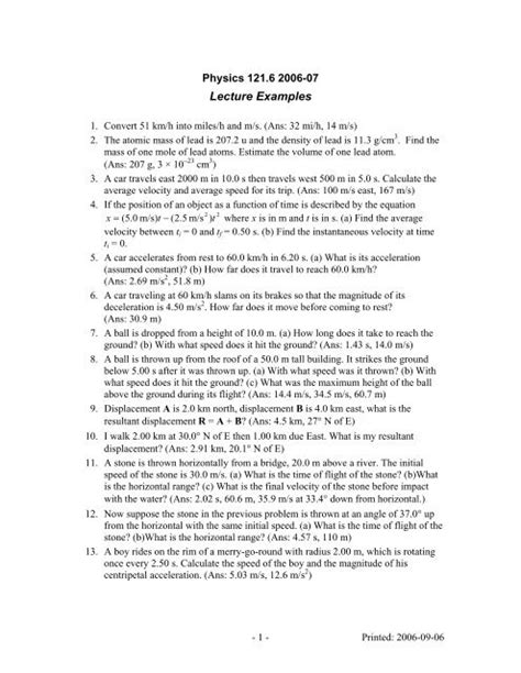 Lecture Examples Department Of Physics And Engineering Physics