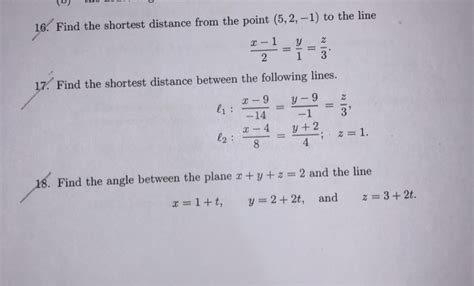 Solved Find The Shortest Distance From The Point Chegg