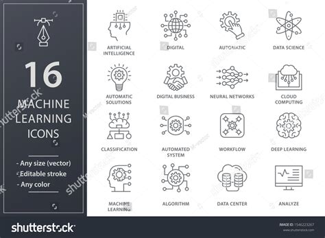 Machine Learning Line Icons Set Artificial Stock Vector Royalty Free