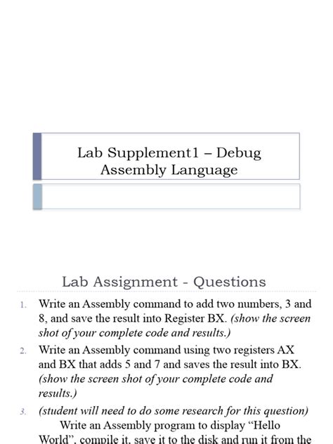 Lab Supplement 1 Debug Assembly Language Pdf Assembly Language Software Engineering