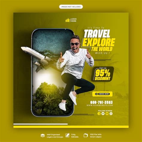 Путешествия и туризм Сообщение в Instagram или шаблон сообщения в социальных сетях Бесплатно