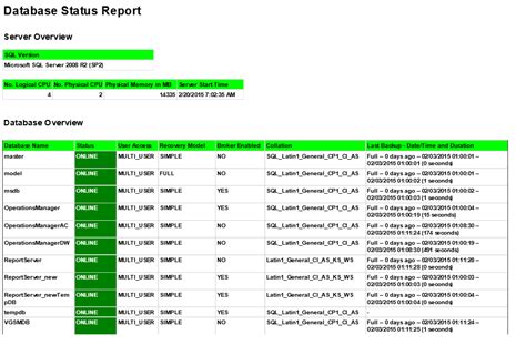 Scom Database Status Report Version 3 Opsman