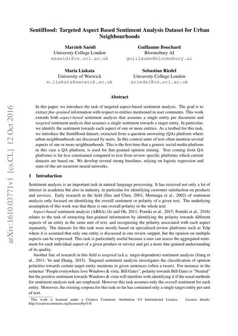 Pdf Sentihood Targeted Aspect Based Sentiment Analysis Dataset For