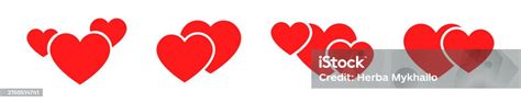 Set Of Red Hearts Vector Icons Symbol Love Heart Shape Double Heart ...