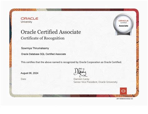 Earned Oracle Database Sql Certification Sowmiya Thirumalsamy Posted On The Topic Linkedin