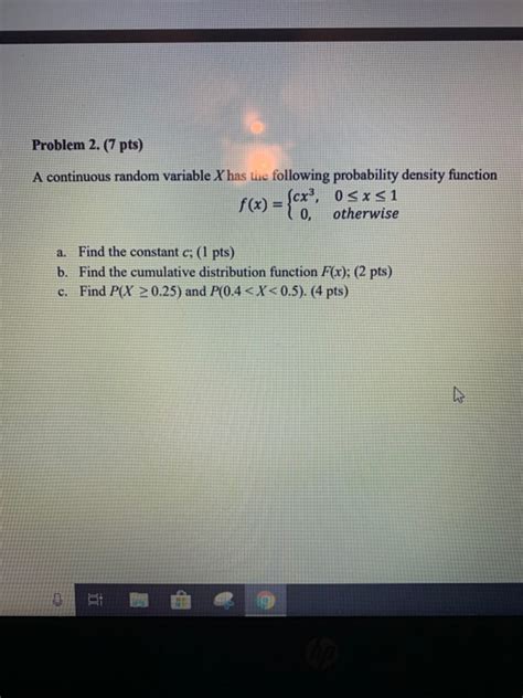 Solved Problem 2 7 Pts A Continuous Random Variable X Has