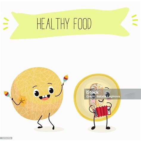 재미있는 만화 캐릭터 베리 과일 쾌활한 멜론이 있는 삽화 재미 있고 건강한 음식 비타민 귀여운 얼굴 음식 재료 채식주의자 벡터 만화 농업 날것 익은 가을에 대한 스톡 벡터