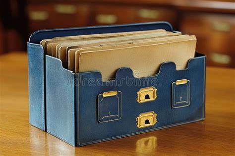 A Blue File Organizer Contains Multiple Paper File Folders Stock