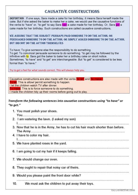 Causative Constructions With Have G English Esl Worksheets Pdf And Doc