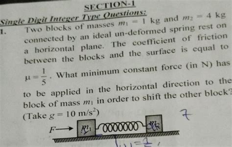 Section 1single Digit Integer Type Questions1 Two Blocks Of Masses M