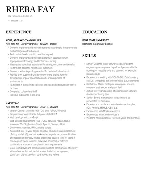 Java Programmer Resume Samples Velvet Jobs