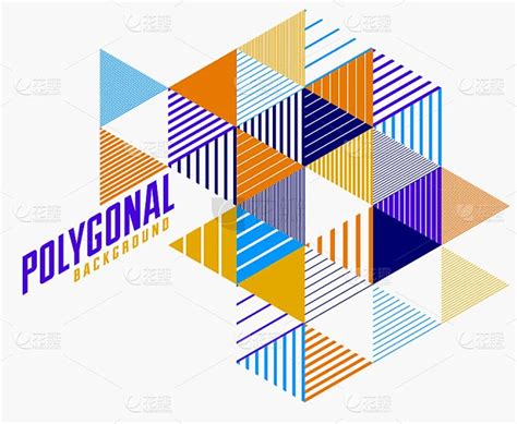 线性条纹抽象向量三维背景与孤立的复古风格图形元素与立方体和三角形。模板海报或横幅，封面或广告。素材 花瓣网