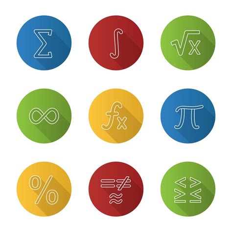 Mathematics Flat Linear Long Shadow Icons Set Math Symbols Algebra Vector Outline