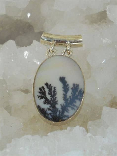 Dendritic Opal Oval Pendant 2 Bezel Jewelry German Silver Jewelry
