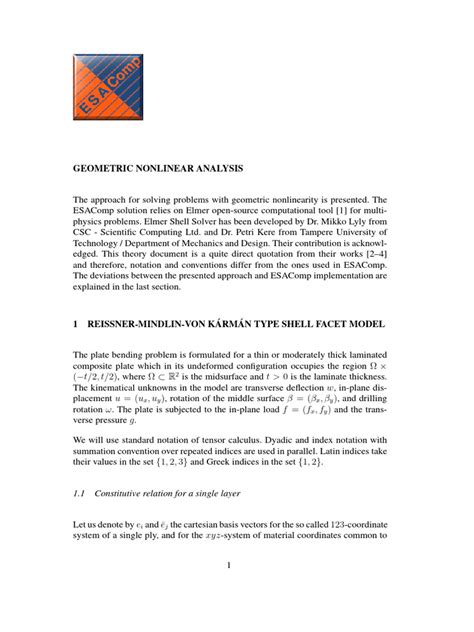 Theoretical Background Of Esacomp Analyses Part Vi Reissner Mindlin Von Karman Nonlinear