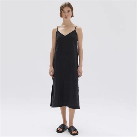 Assembly Label Vallory Linen Slip Dress Black Tea Pea