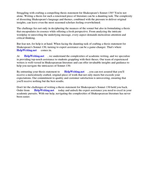 Thesis Statement For Shakespeare Sonnet 130 Pdf Poetry Sonnets