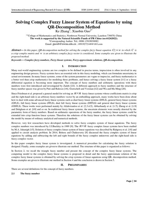 Engineering Journal Solving Complex Fuzzy Linear System Of Equations By Using Qr Decomposition