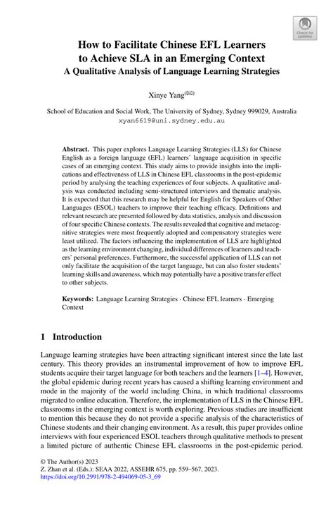 Pdf How To Facilitate Chinese Efl Learners To Achieve Sla In An Emerging Context A