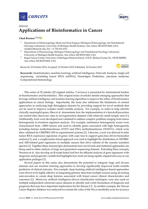 Pdf Applications Of Bioinformatics In Cancer