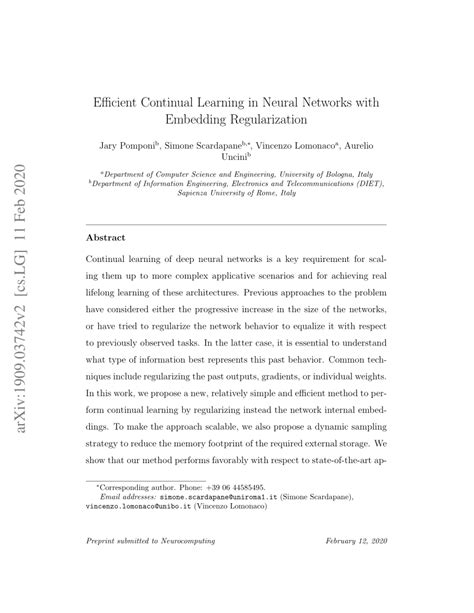 Pdf Efficient Continual Learning In Neural Networks With Embedding