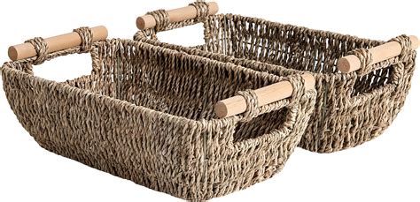 Bayou Breeze Handwoven Seagrass Storage Baskets Natural Rectangular Wicker Bins For Bathroom